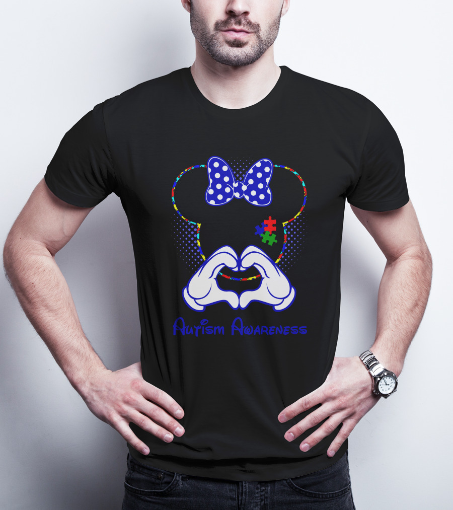 Autism Awareness Minnie Mouse Puzzle Heart Hands T-Shirt