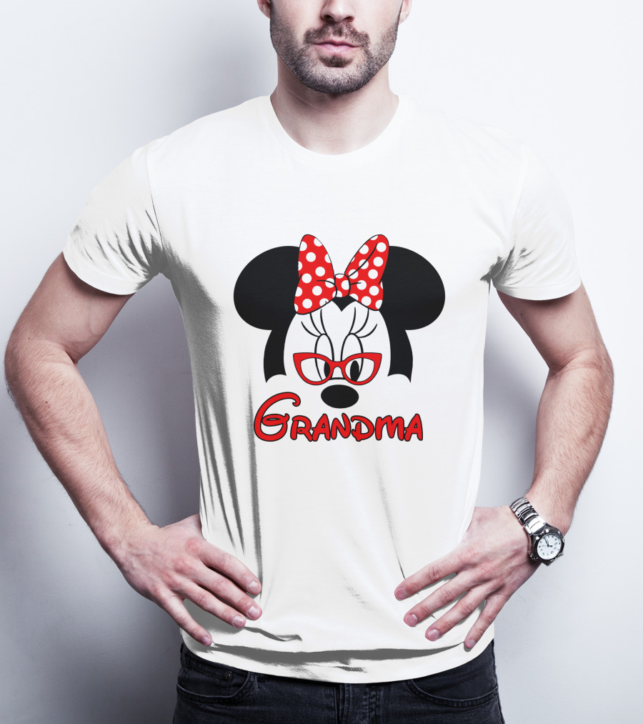 Minnie Grandma Polka Dot Bow Red Glasses T-Shirt