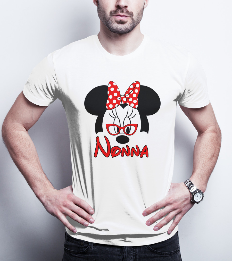 Minnie Nonna Red Glasses And Polka Dot Bow T-Shirt