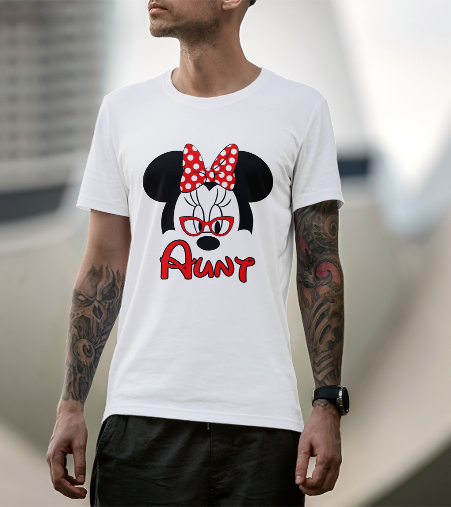 Minnie Mouse Aunt With Red Polka Dot Bow And Glasses T-Shirt