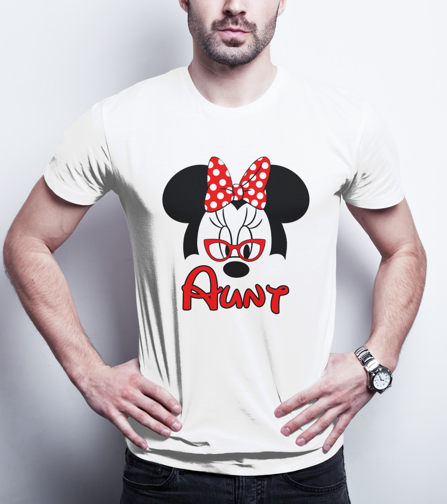 Minnie Mouse Aunt With Red Polka Dot Bow And Glasses T-Shirt