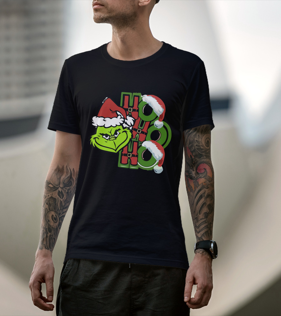 Ho Ho Ho Grinchmas With Santa Hats And Grinch Face T-Shirt