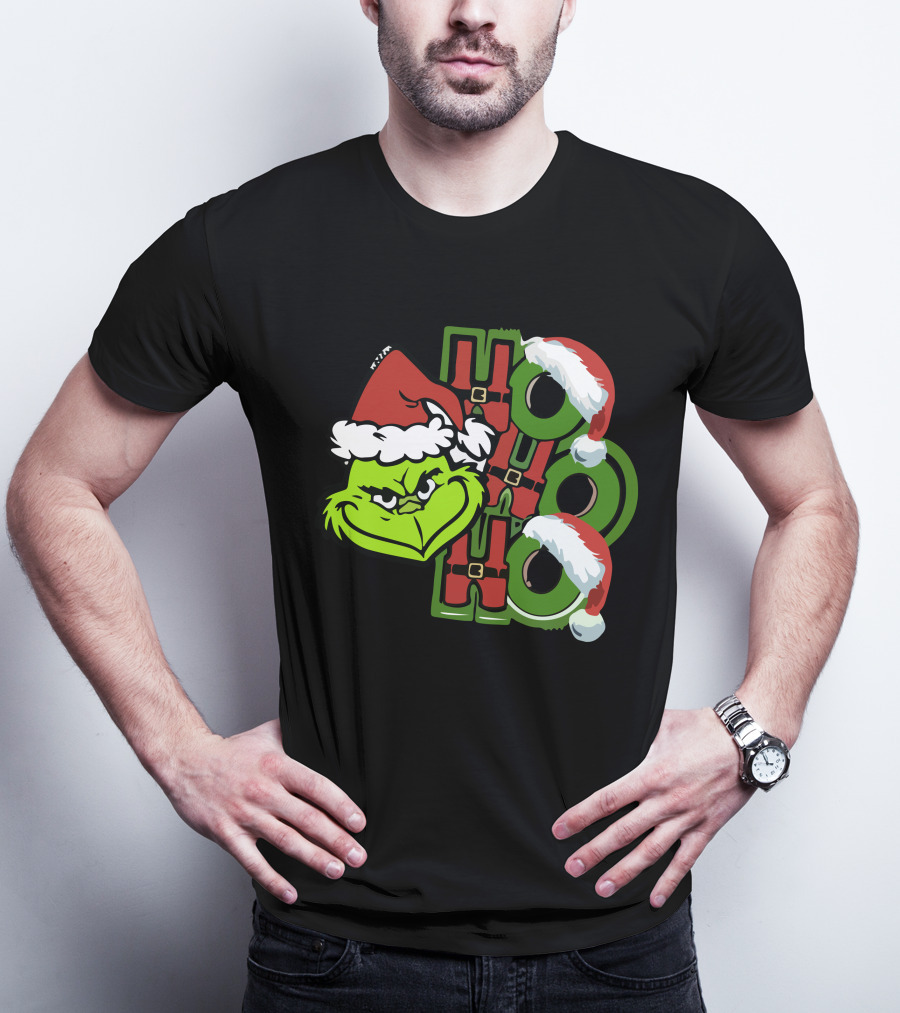 Ho Ho Ho Grinchmas With Santa Hats And Grinch Face T-Shirt