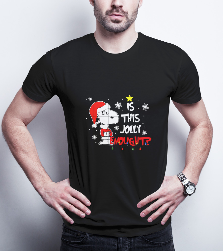 Is This Jolly Enough Snoopy Christmas Santa Hat Snowflakes Lights T-Shirt