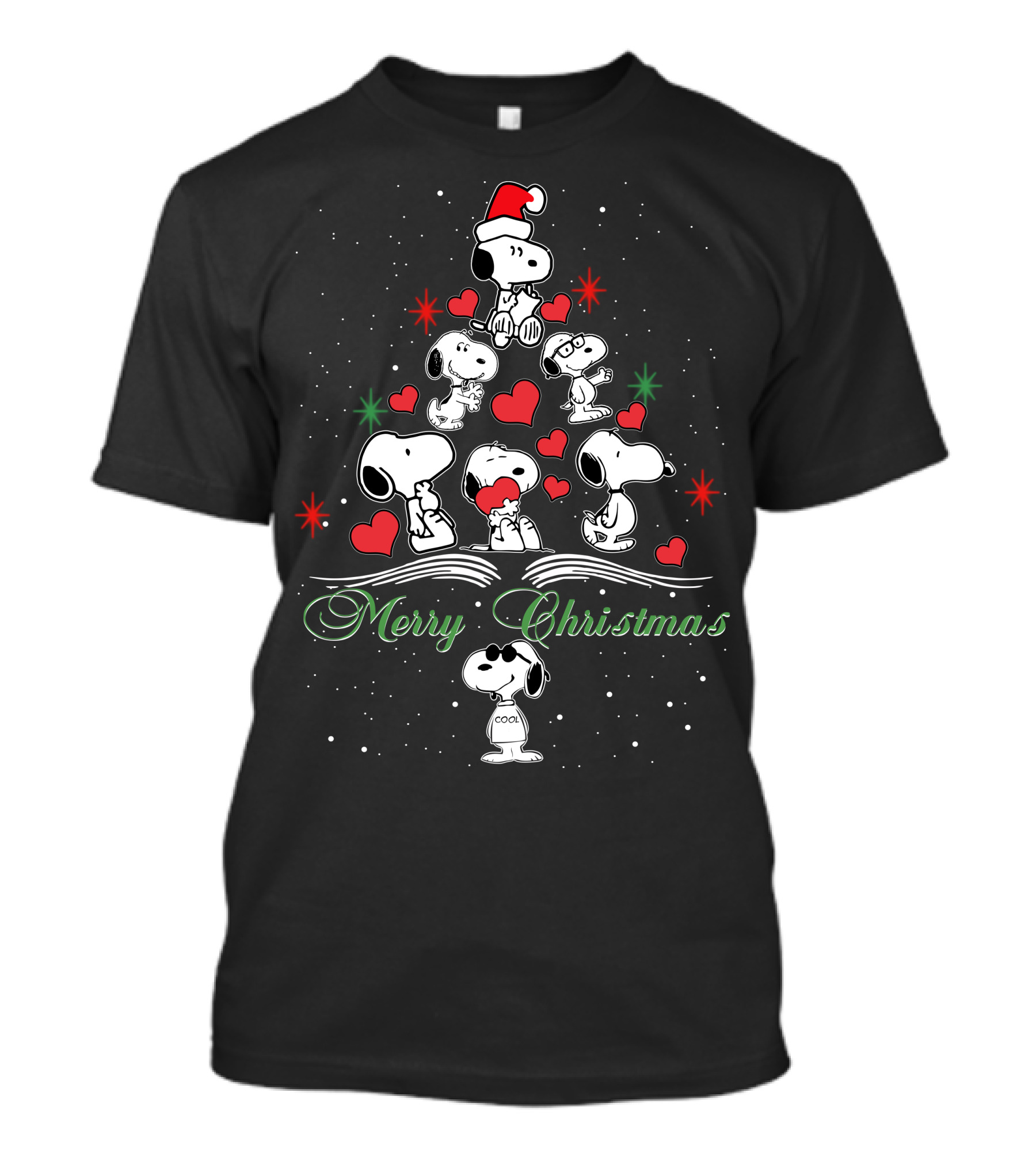 Merry Christmas Snoopy Tree Hearts T-Shirt