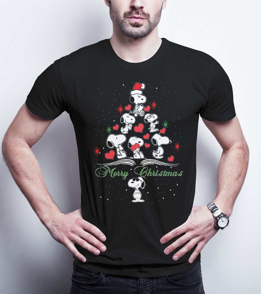 Merry Christmas Snoopy Tree Hearts T-Shirt