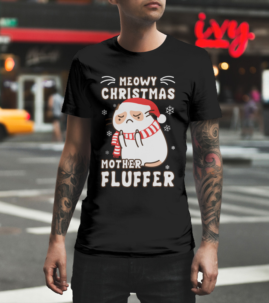 Meowy Christmas Mother Fluffer Santa Cat Snowflakes T-Shirt