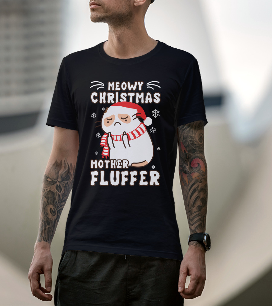 Meowy Christmas Mother Fluffer Santa Cat Snowflakes T-Shirt
