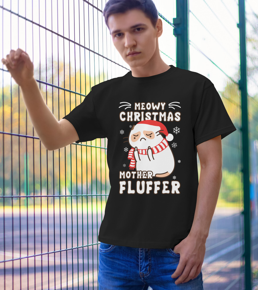 Meowy Christmas Mother Fluffer Santa Cat Snowflakes T-Shirt