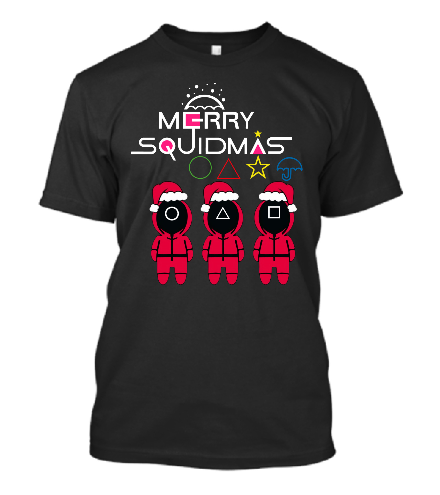 Merry Squidmas Santa Suit Guards Holiday Symbols T-Shirt