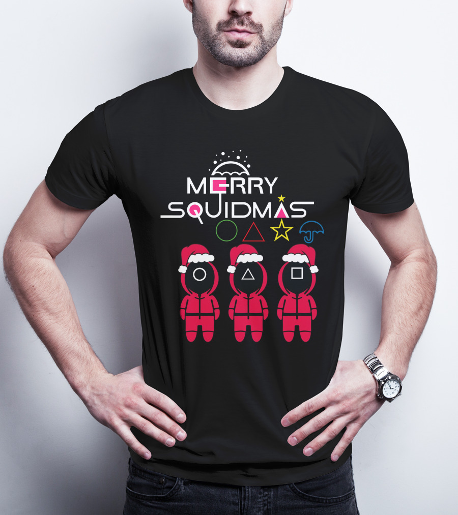 Merry Squidmas Santa Suit Guards Holiday Symbols T-Shirt