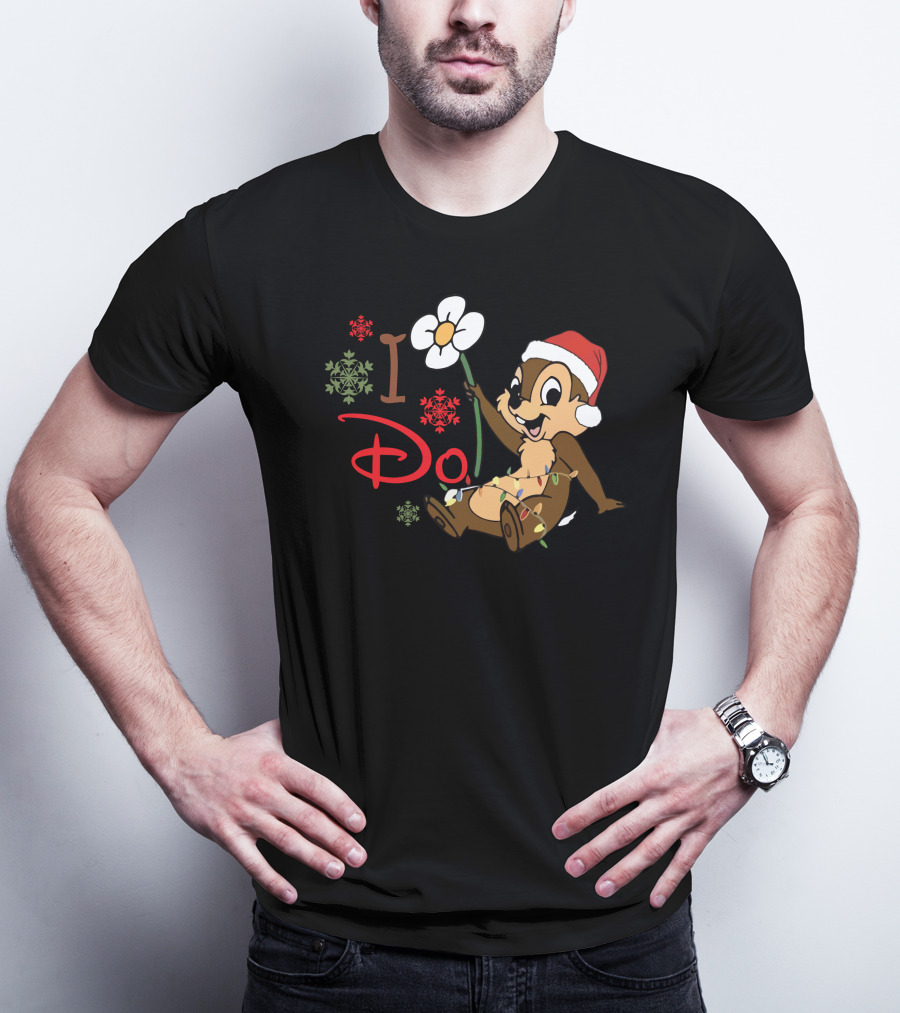 I Do Christmas Chipmunk Santa Hat Snowflakes Flower T-Shirt
