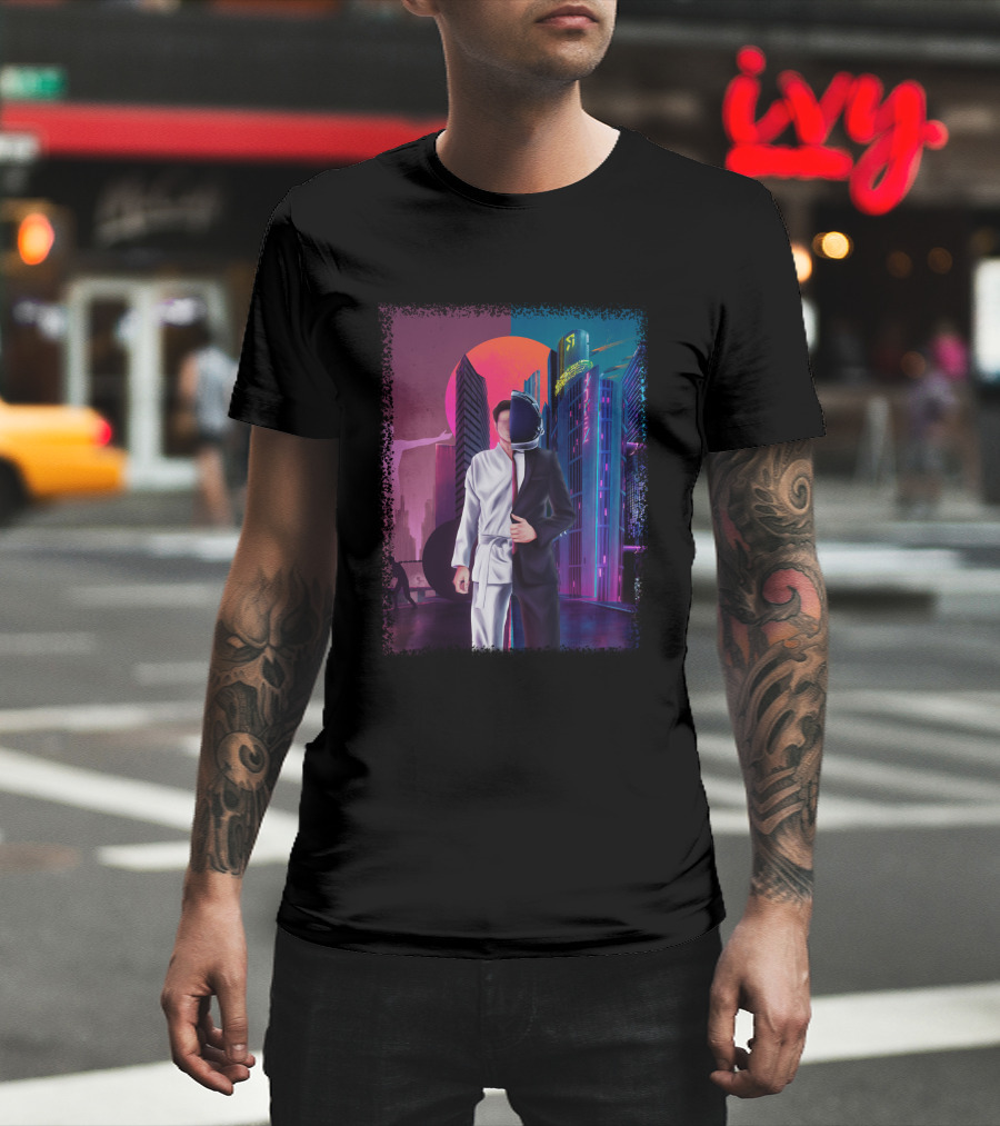 Half Taekwondo Spaceman Futuristic Cityscape Duality T-Shirt