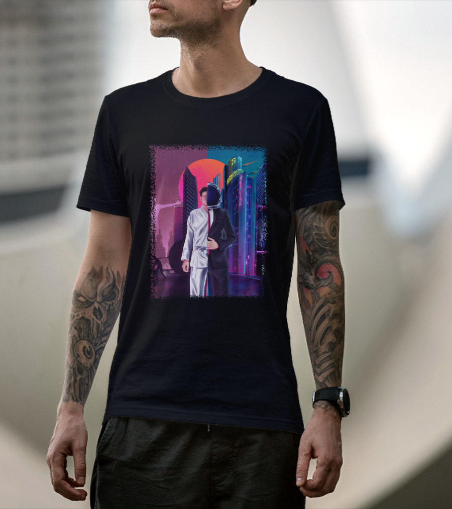 Half Taekwondo Spaceman Futuristic Cityscape Duality T-Shirt