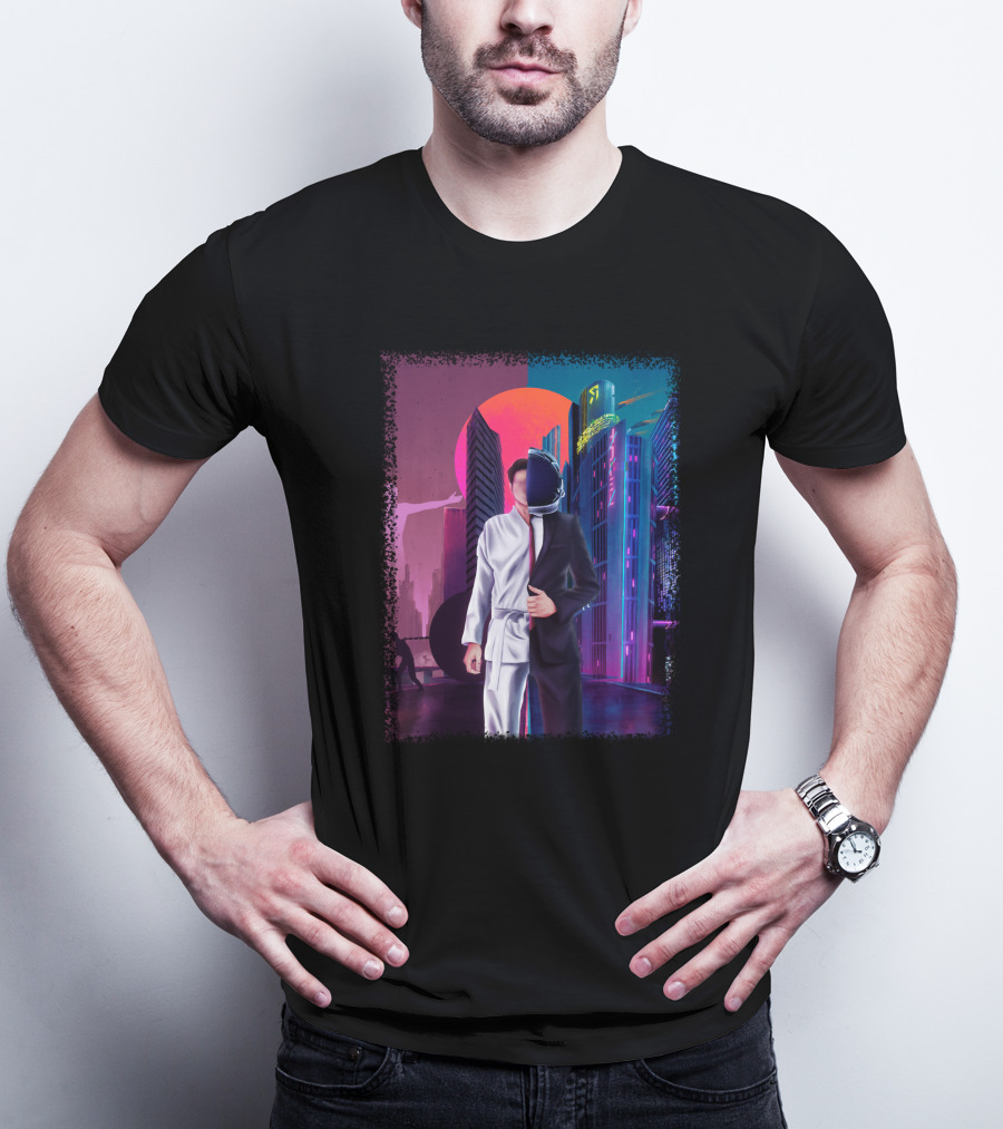 Half Taekwondo Spaceman Futuristic Cityscape Duality T-Shirt