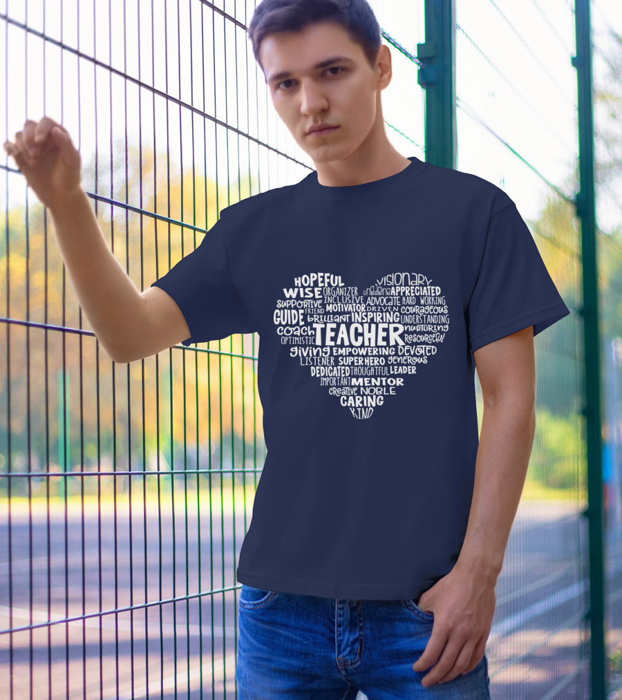 Teacher Heart Hopeful Wise Empowering Inspiring Mentor Visionary Caring T-Shirt