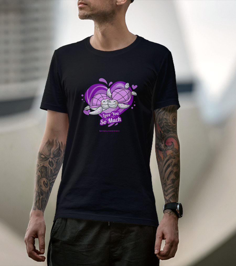 Love You So Much Epilepsy Awareness Purple Turtles Heart T-Shirt