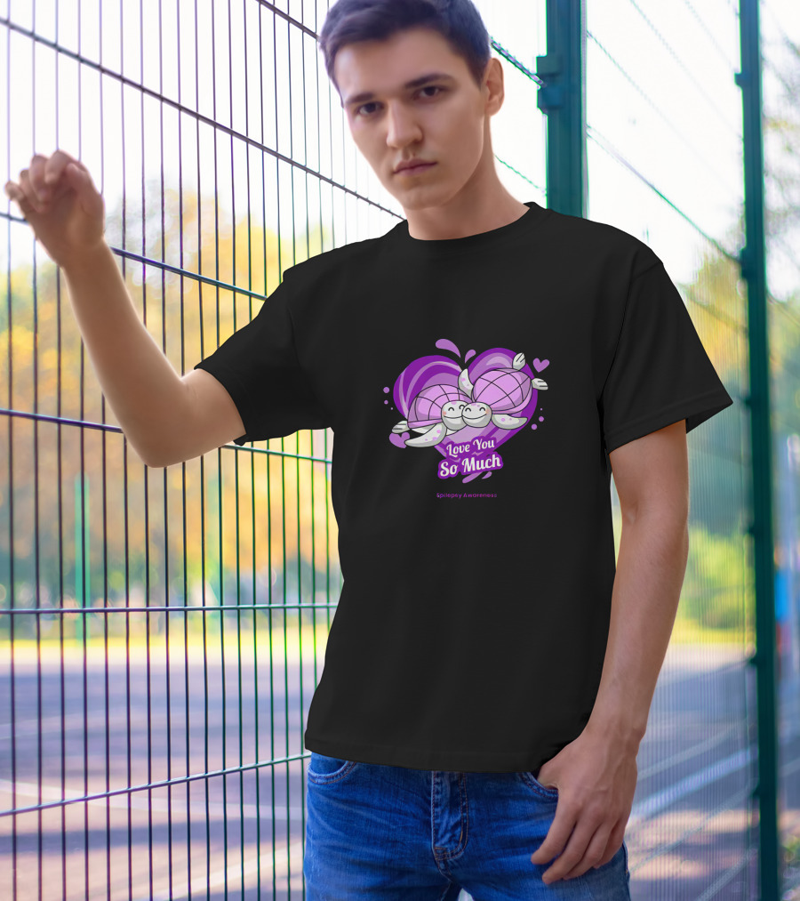 Love You So Much Epilepsy Awareness Purple Turtles Heart T-Shirt