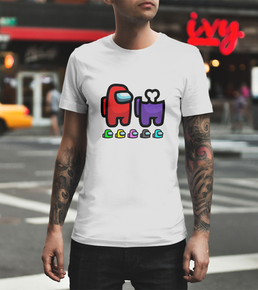 Among Us Crewmates And Dead Body Colors Red Purple Green Blue Yellow Pink Black T-Shirt