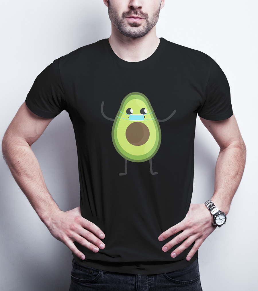 Avogato Avocado Wearing Mask Cute Fruit Character T-Shirt
