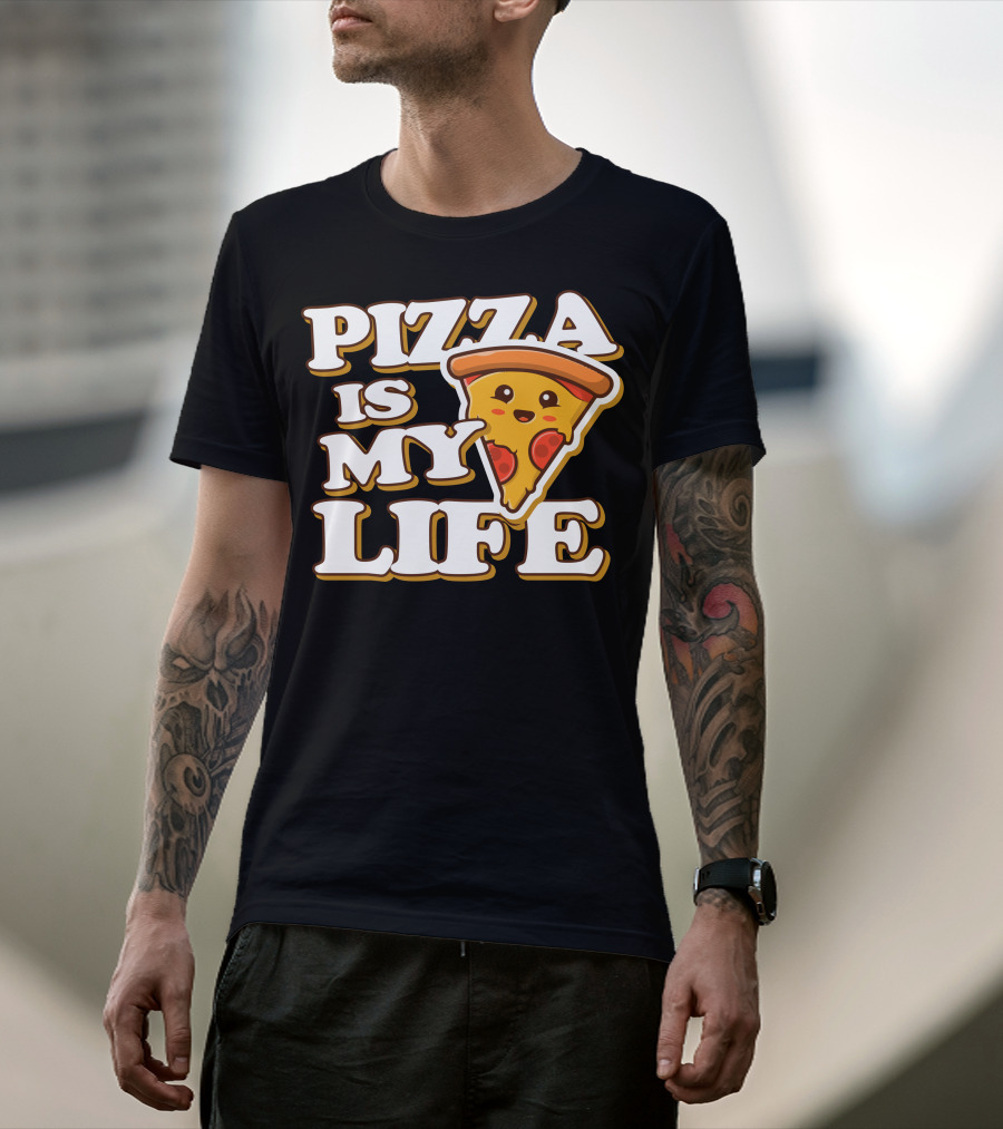 PIZZA IS MY LIFE Pizza Slice Happy Expression T-Shirt