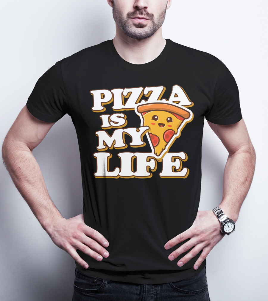 PIZZA IS MY LIFE Pizza Slice Happy Expression T-Shirt