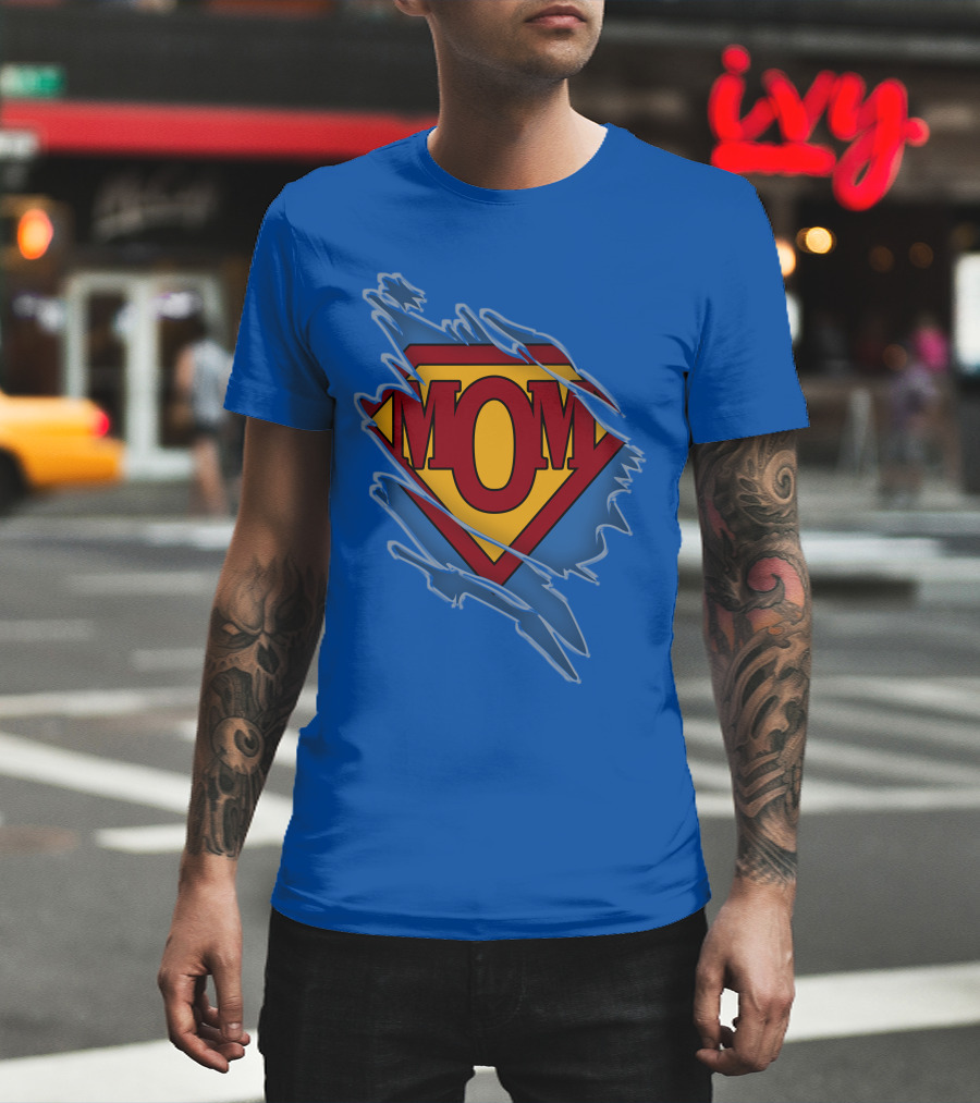 Iconic Super Mom Emblem In Classic Blue And Red T-Shirt