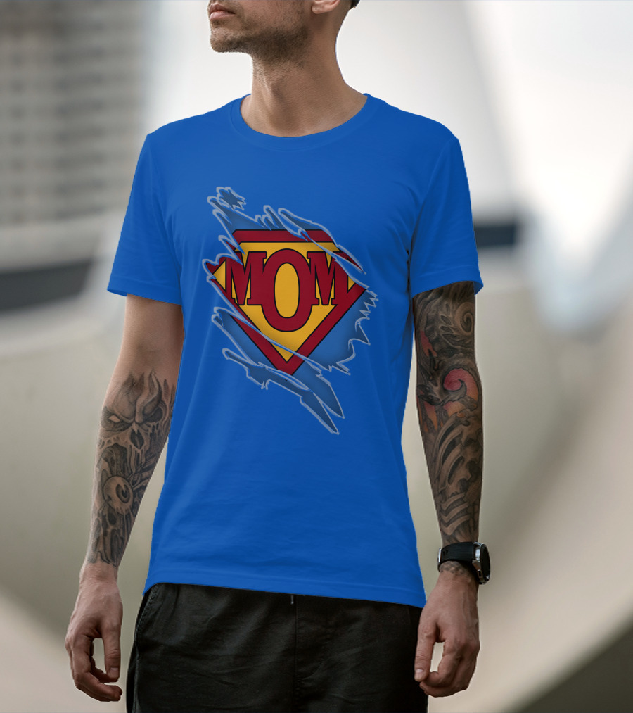 Iconic Super Mom Emblem In Classic Blue And Red T-Shirt