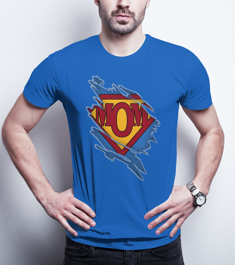 Iconic Super Mom Emblem In Classic Blue And Red T-Shirt