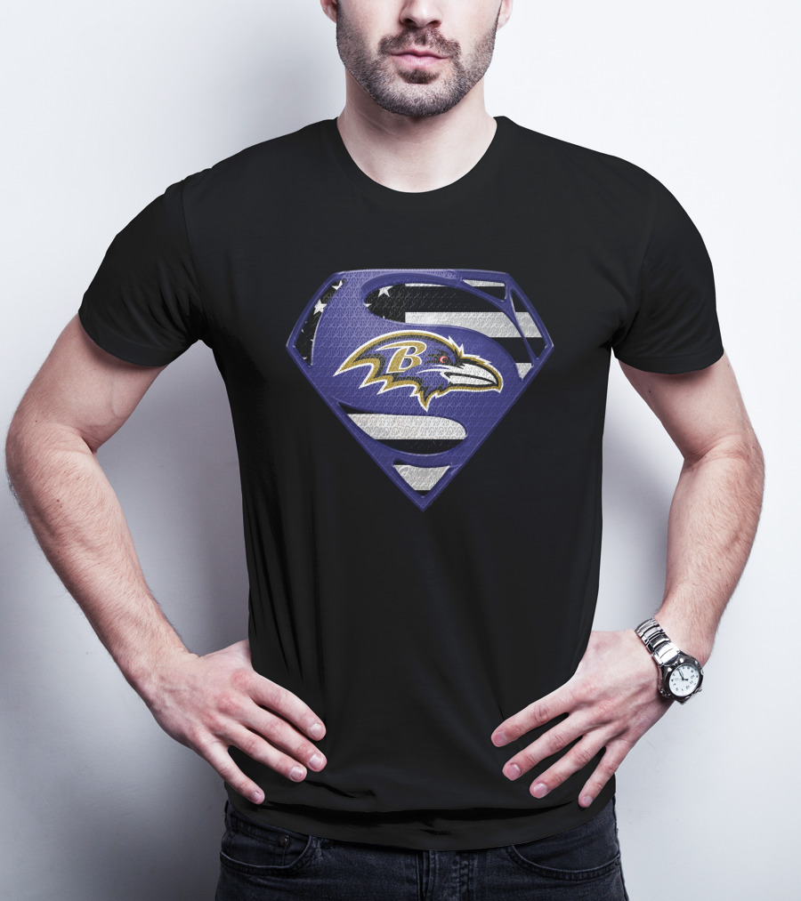 Baltimore Ravens Superman Shield American Flag Emblem T-Shirt