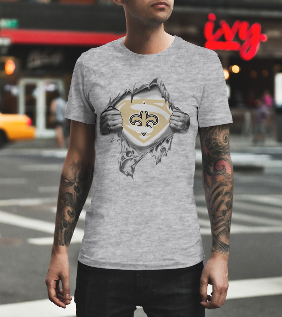 New Orleans Saints Superman Logo Shield Tearing T-Shirt