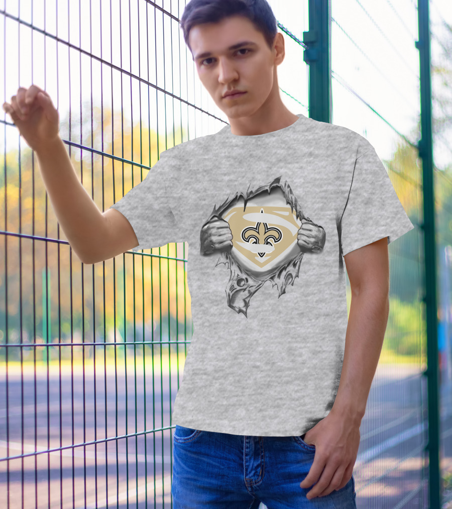 New Orleans Saints Superman Logo Shield Tearing T-Shirt