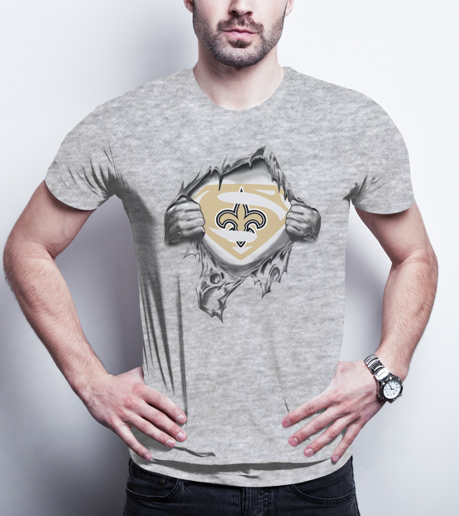 New Orleans Saints Superman Logo Shield Tearing T-Shirt