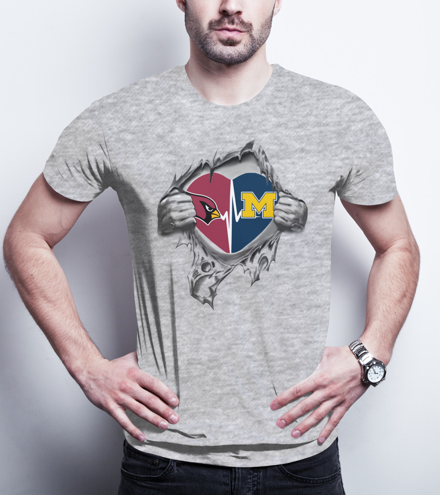 Michigan Wolverines Arizona Cardinals Heartbeat Fusion T-Shirt