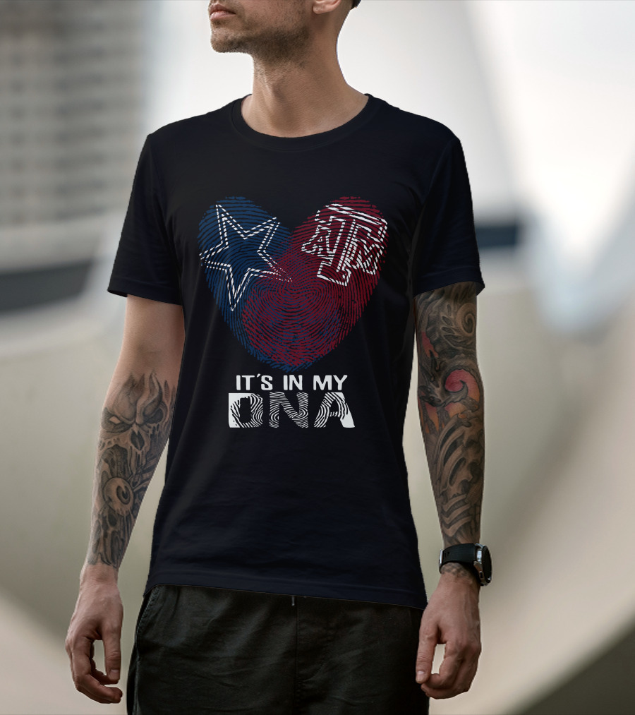 It's In My DNA Cowboys Texas A&M Aggies Star Logo Fingerprint T-Shirt