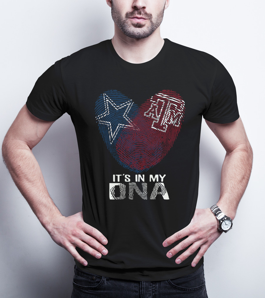 It's In My DNA Cowboys Texas A&M Aggies Star Logo Fingerprint T-Shirt