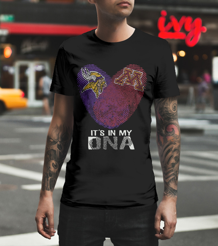 Minnesota Vikings Minnesota Golden Gophers It's In My DNA Heart Fingerprint T-Shirt