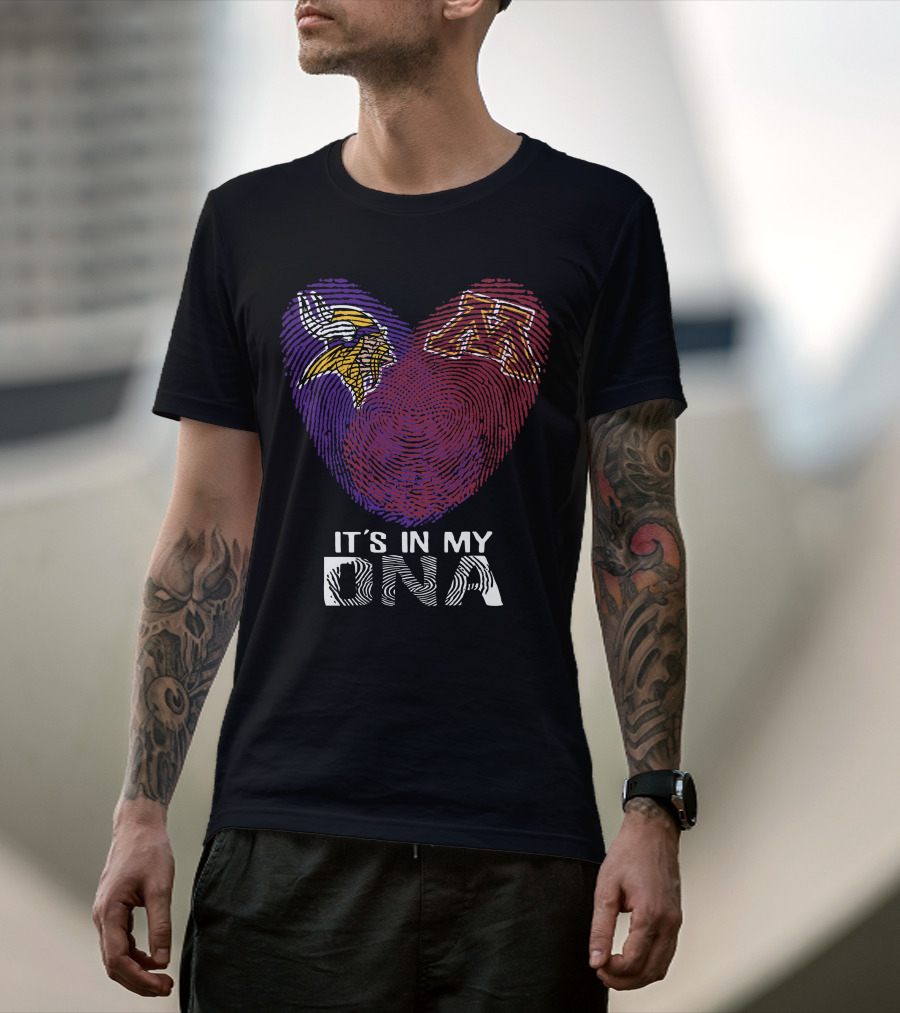 Minnesota Vikings Minnesota Golden Gophers It's In My DNA Heart Fingerprint T-Shirt