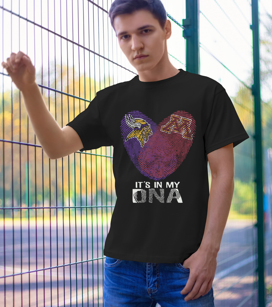 Minnesota Vikings Minnesota Golden Gophers It's In My DNA Heart Fingerprint T-Shirt