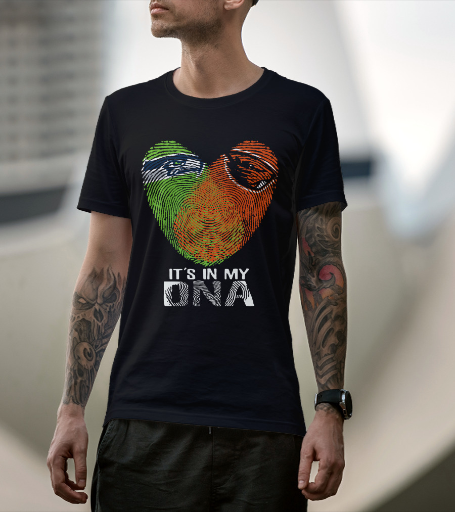 Seahawks Beavers It's In My DNA Heart Fingerprint T-Shirt