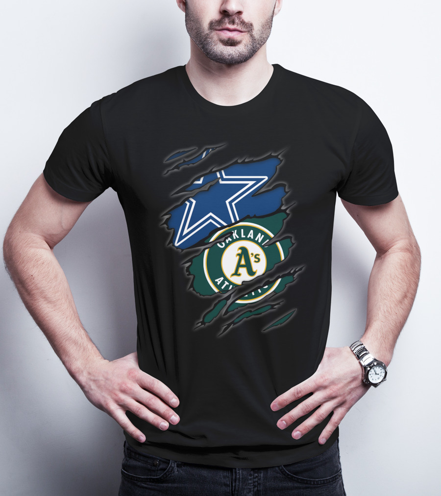 Dallas Cowboys And Oakland Athletics Dual Sports Logo Tear T-Shirt