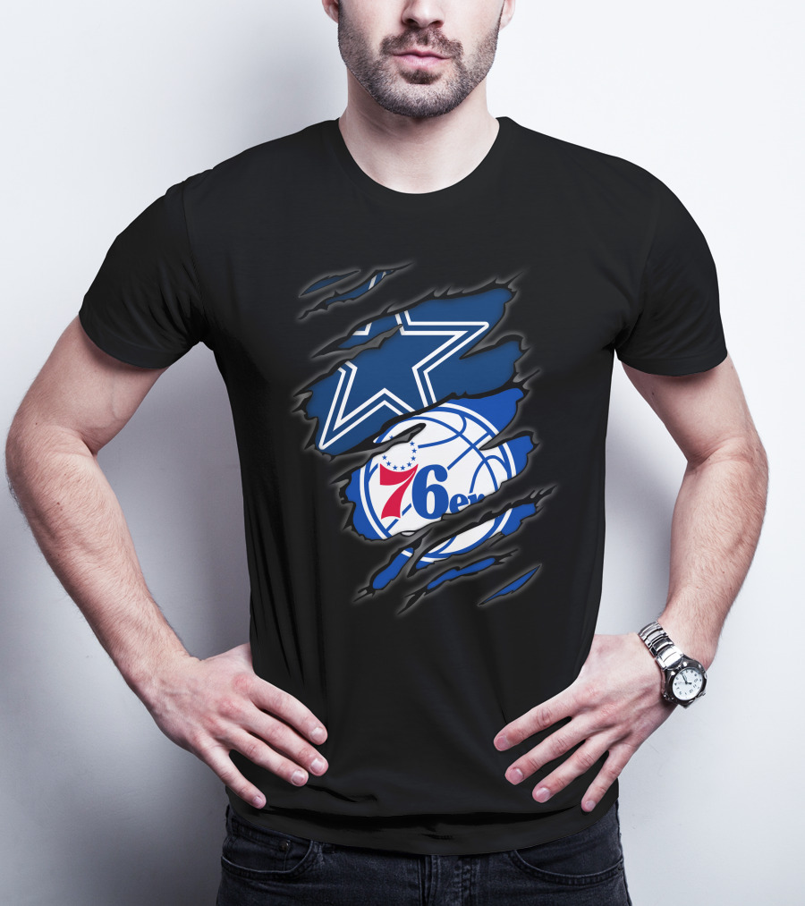 Cowboys Philadelphia 76ers Star And Basketball Fusion T-Shirt