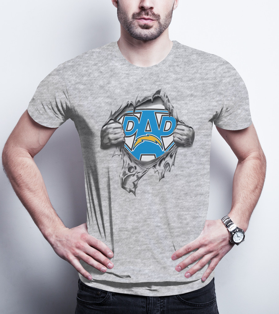 Super Dad Los Angeles Chargers Logo Superhero Style Tear T-Shirt