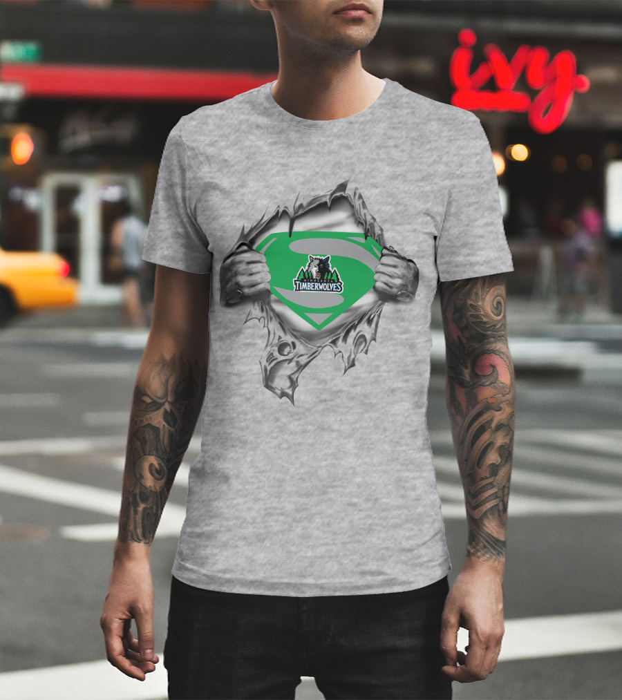 Timberwolves Super Man Logo Tear T-Shirt
