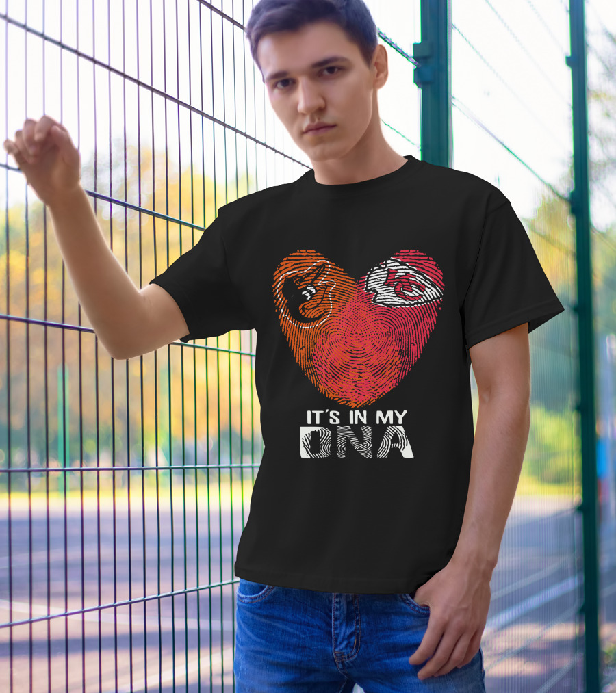 Baltimore Orioles Kansas City Chiefs Heart Fingerprint It's In My Dna T-Shirt