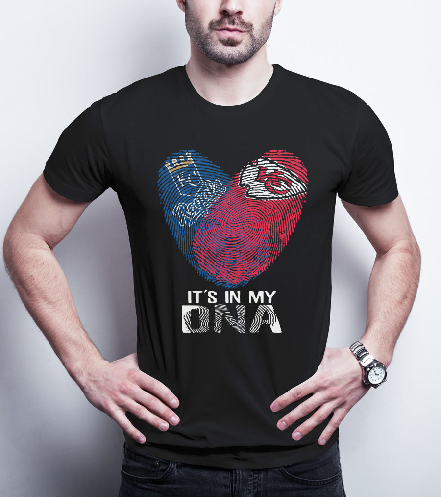 Kansas City Royals Chiefs It's In My DNA Fingerprint Heart T-Shirt