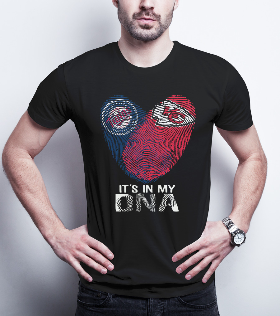 Minnesota Twins Kansas City Chiefs It's In My DNA Fingerprint Heart T-Shirt