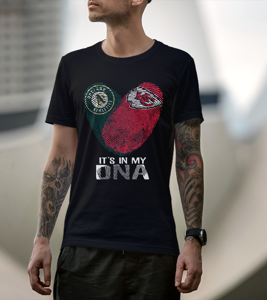 Oakland Athletics Kansas City Chiefs It's In My DNA Fingerprint T-Shirt