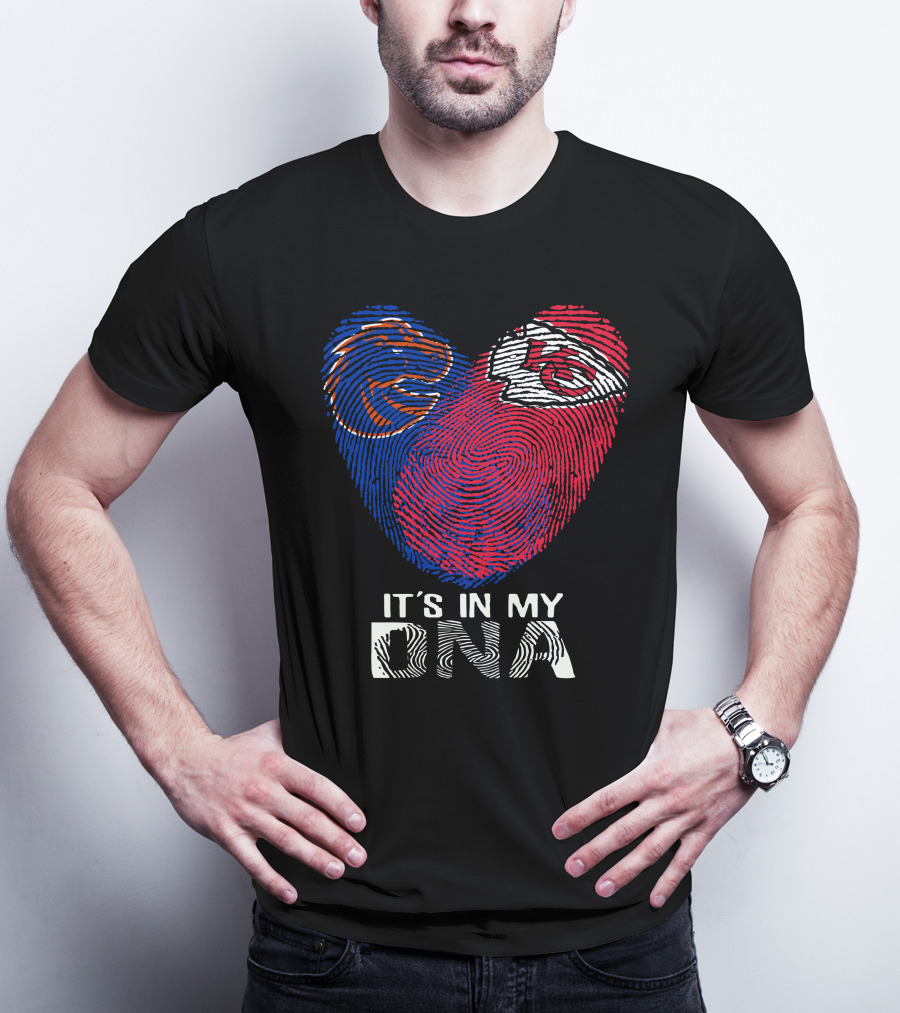 Boise State Broncos And Chiefs It's In My Dna Fingerprint Heart T-Shirt