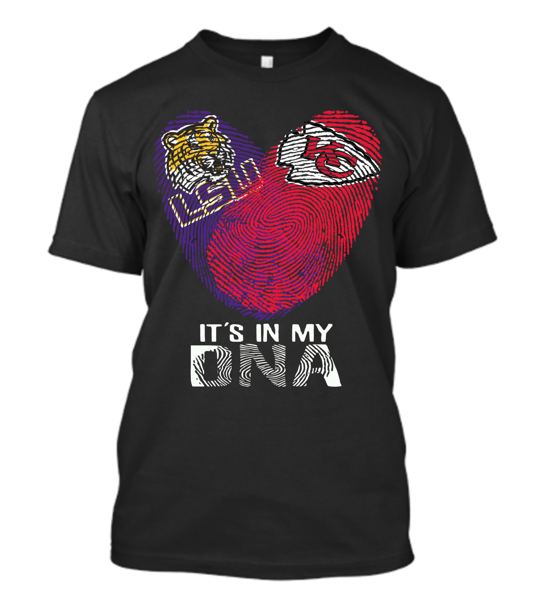 Lsu Tigers And Kansas City Chiefs It's In My Dna Fingerprint Heart T-Shirt